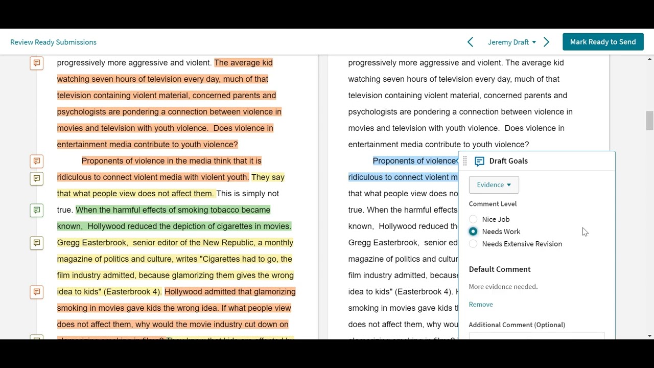 Reviewing student work on an Achieve Writing assignment, giving ...