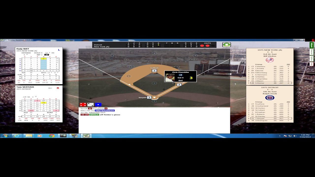 PC Replay Baseball DETROIT TIGERS @ NEW YORK YANKEES 4/13/75 - YouTube