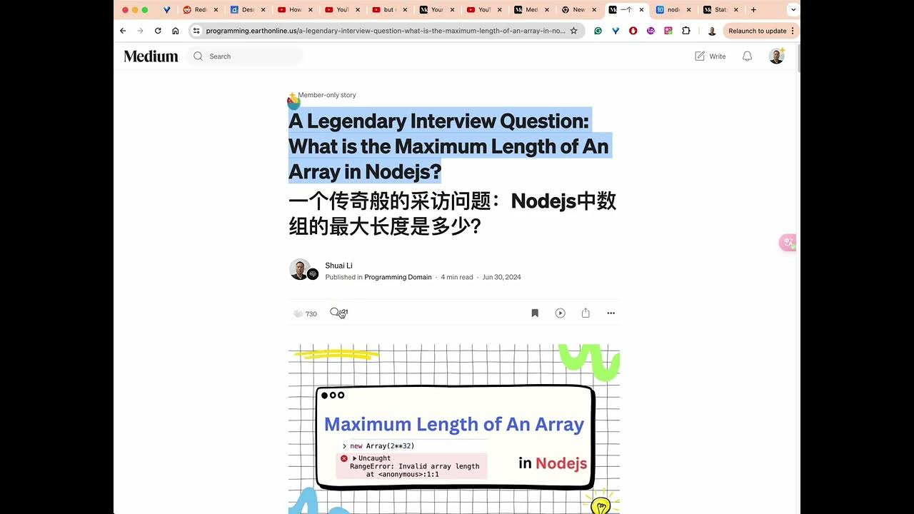 价值$157.52的Medium文章：What is the Maximum Length of An Array in Nodejs? - YouTube
