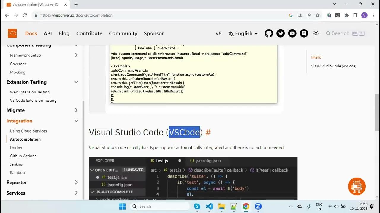 Tutorials 3 || WebdriverIO || Autocompletion setup in visual studio ...