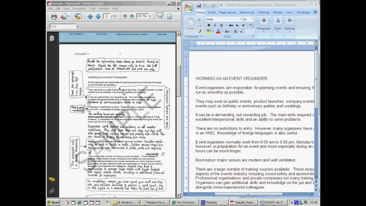Document 1 - first instructions Sample Word Processing level 1 paper ...