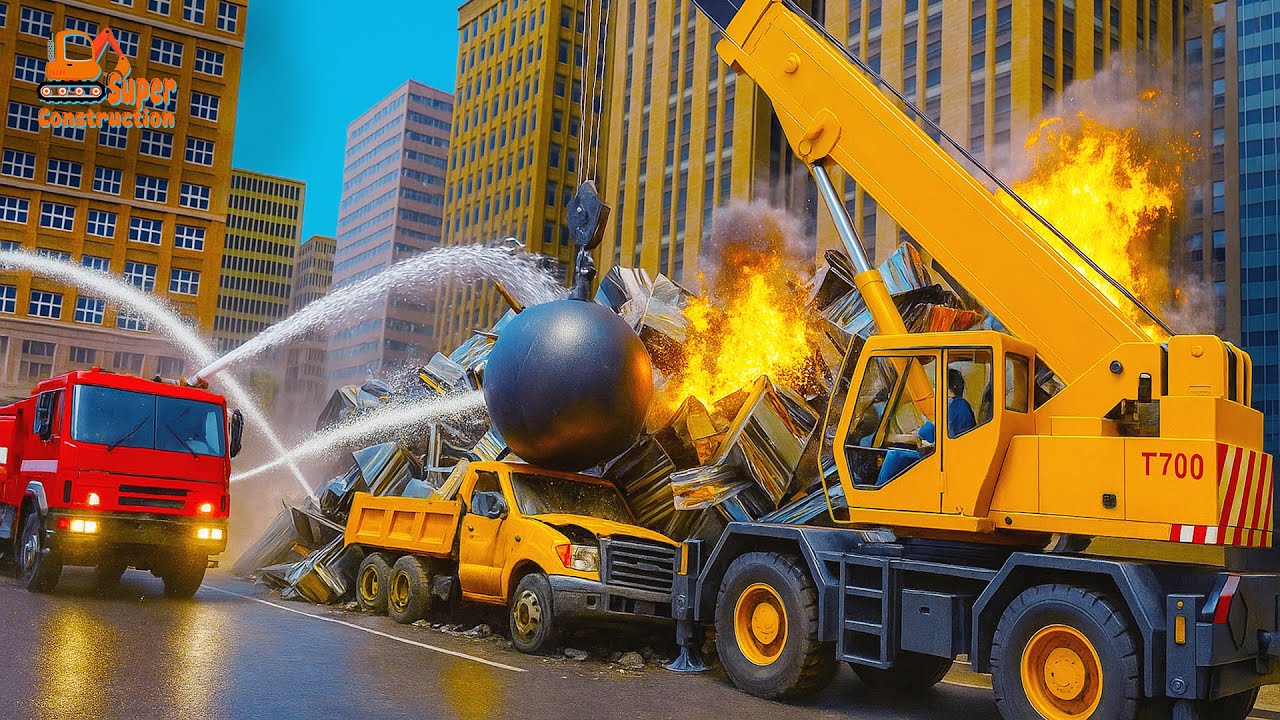 🔥 Demolition Chaos! Construction Vehicles Tear Down the Old Building ...