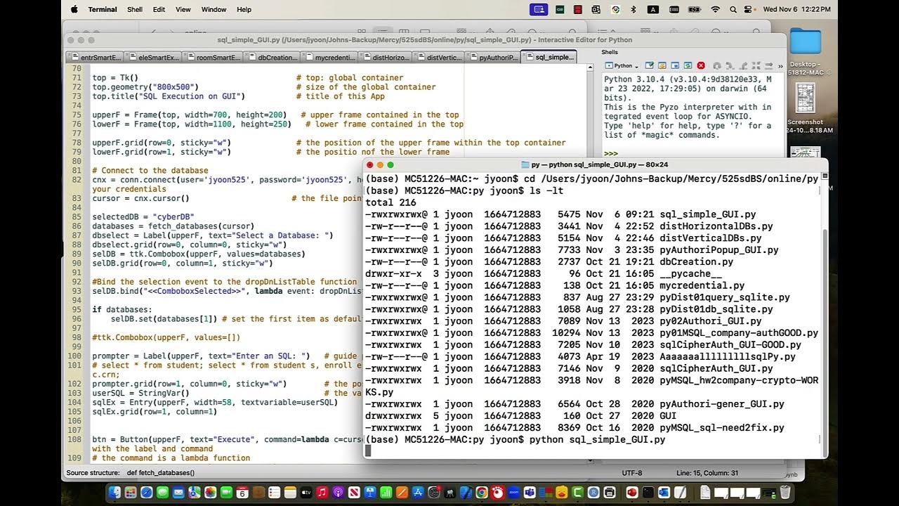 Python GUI to embed an SQL expression and execution from database selection to query retrieval ...