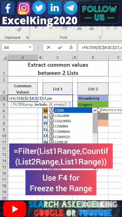 Quickly Get Unique Values or Extract Common Values b/w 2 lists in Excel #AskExcelKing # ...