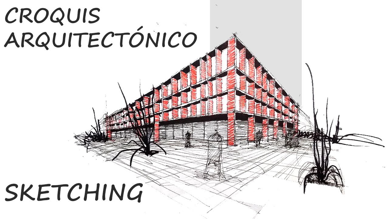 Croquis arquitectónico de edificio, a dos puntos de fuga - YouTube