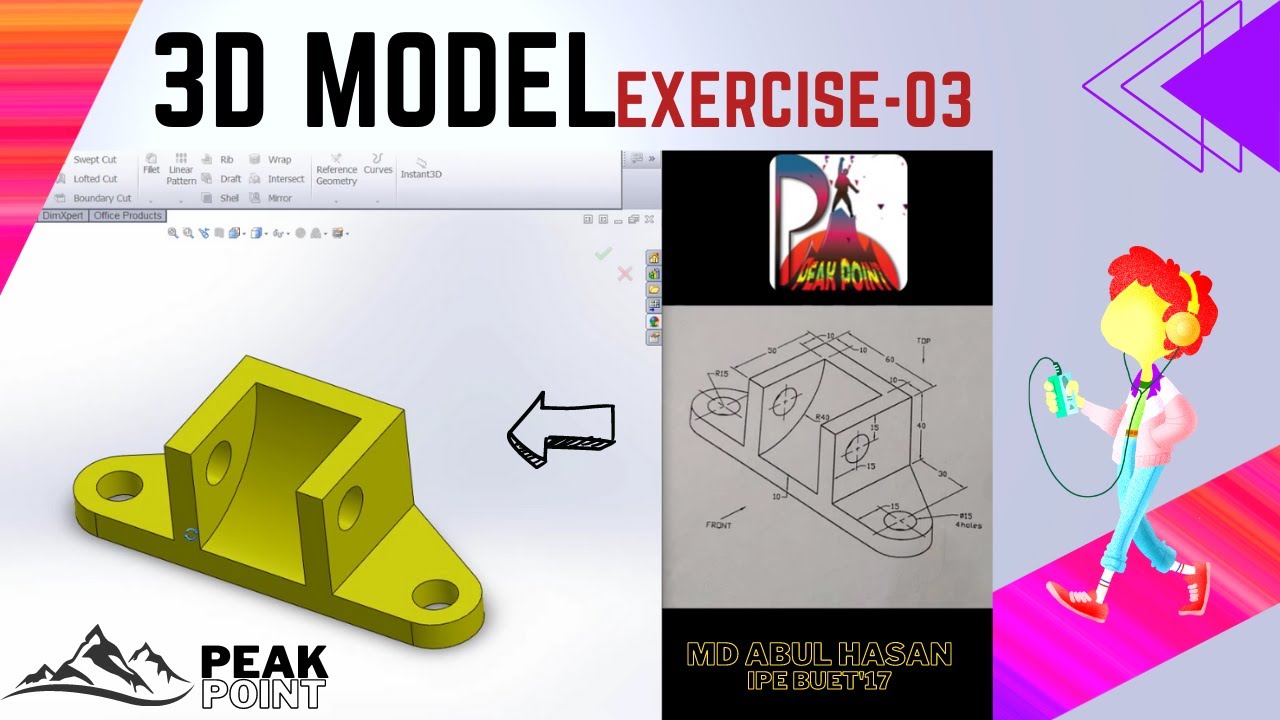 3D Model Exercise-03 || Solidworks Bangla Tutorial Series || 3D Designing on Solidworks|Peak ...