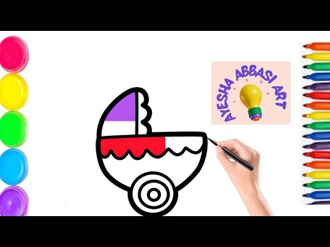 Pram Drawing for kids||Baby Carriage drawing easy||How to draw baby ...