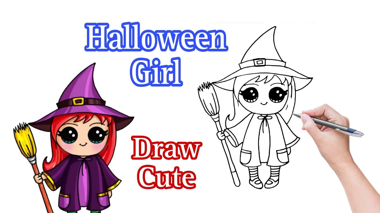 How To Draw A Cute HALLOWEEN GIRL Clipart,To Draw step by step, DL cute ...