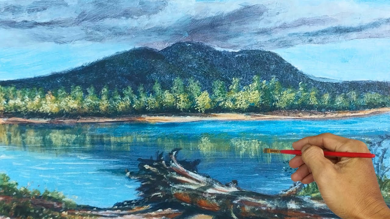 RIVER BANK Step by Step Acrylic Painting Basics For Beginners - YouTube