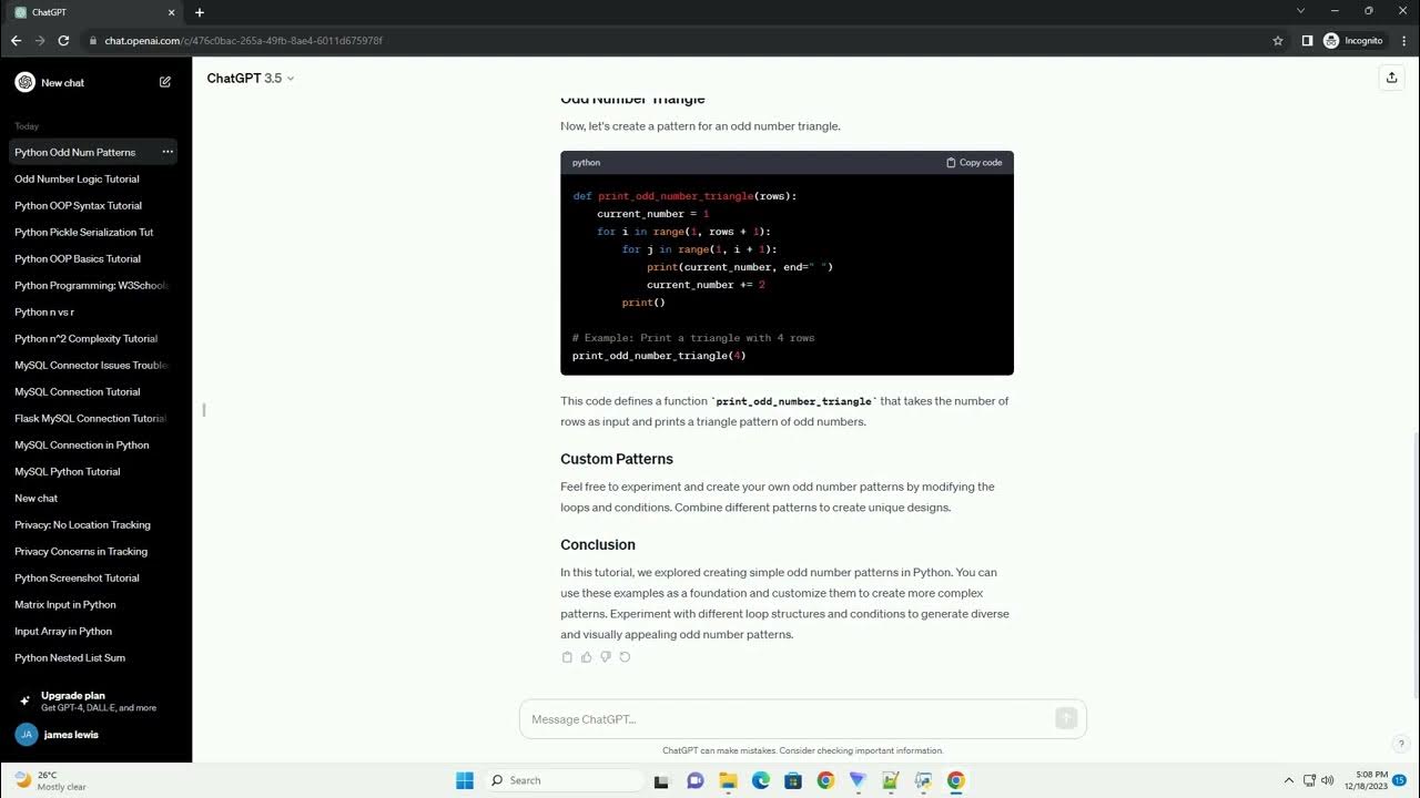 Odd Number Pattern In Python Youtube