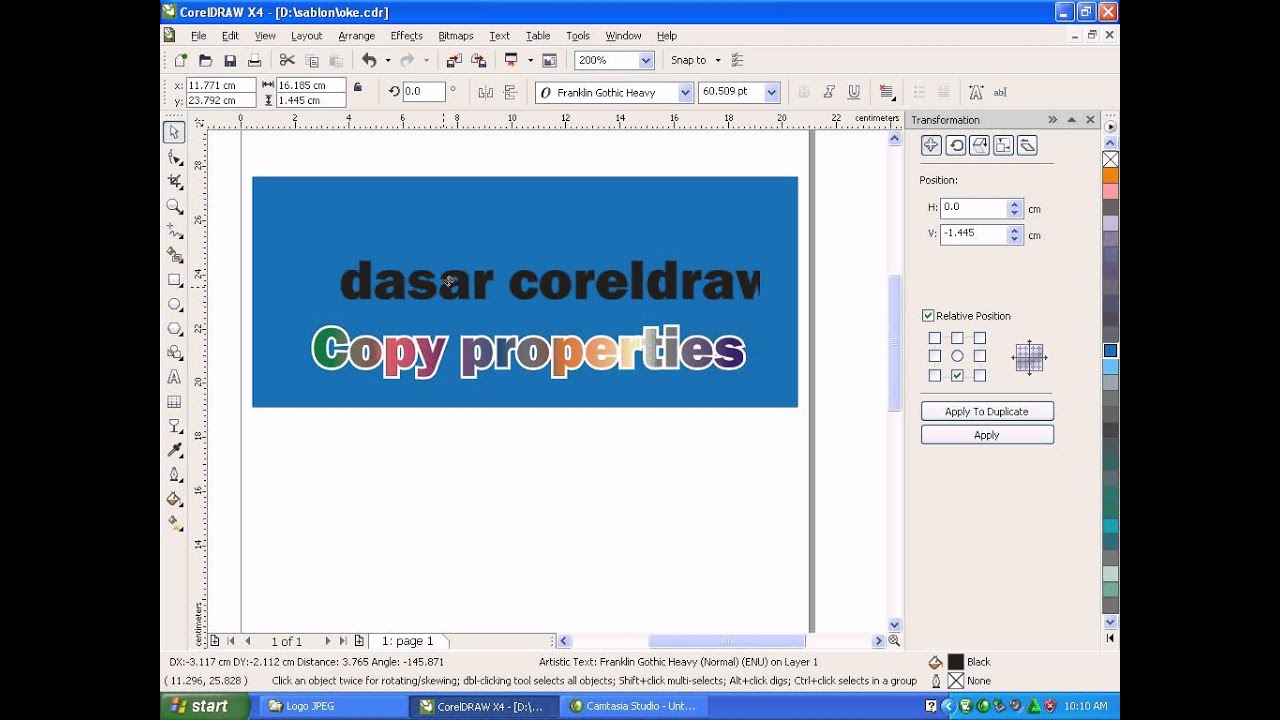 tutorial dasar coreldraw : copy properties - YouTube