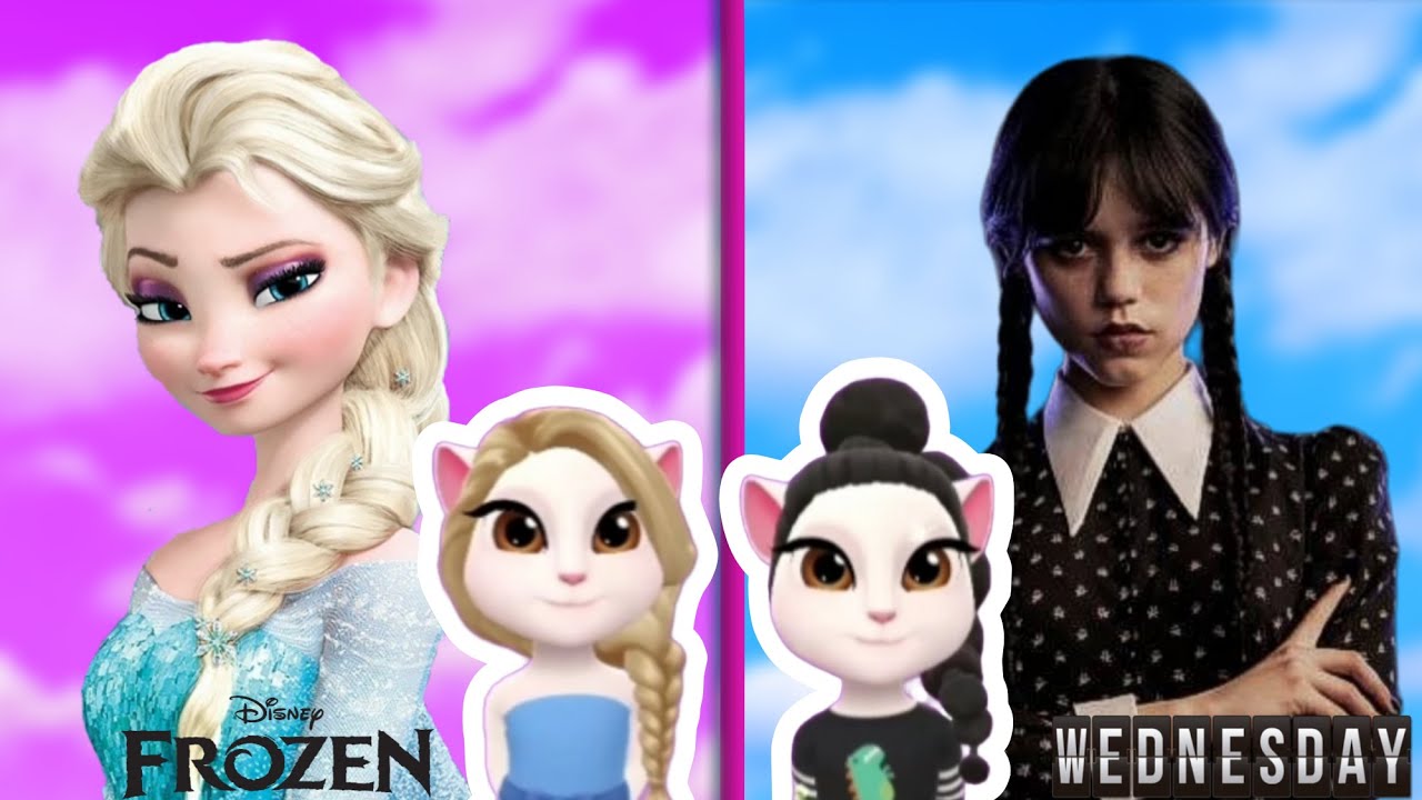 My talking angela 2 Frozen Elsa VS Wednesday Adams #mytalkingangela2 # ...