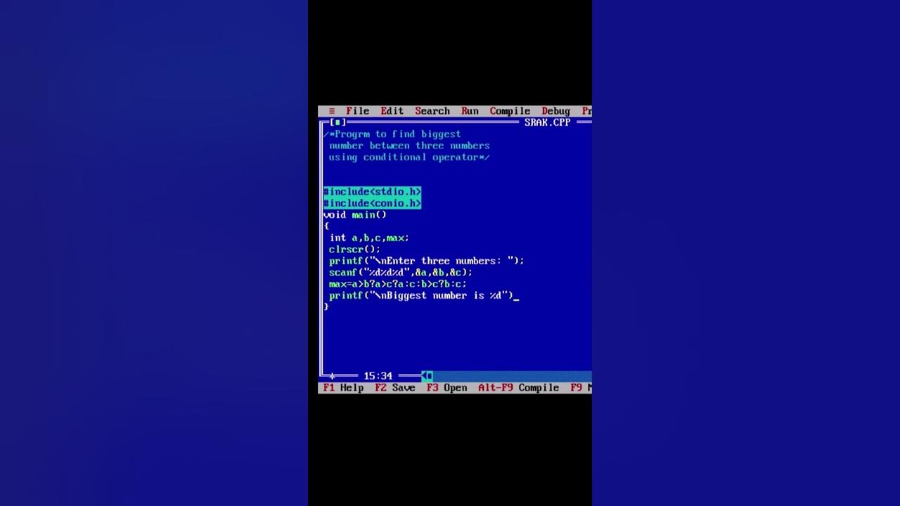 C Program To Find Biggest Number Among Three Numbers Using Conditional Operator Youtube