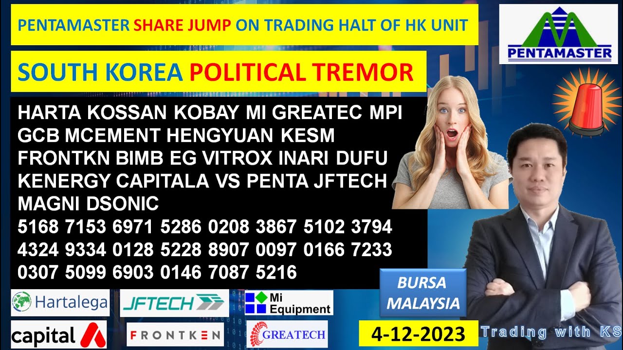 Daily KLSE BURSA UPDATE - 4-12-2024 💥PENTAMASTER SHARE JUMP 💥SOUTH KOREA POLITICAL TREMOR💥 ...
