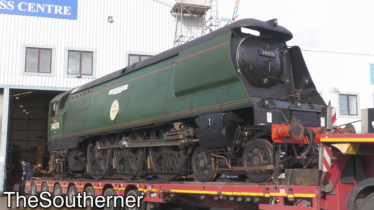 34070 "Manston" emerges from Herston Works - Swanage Railway 02/11/2022 ...