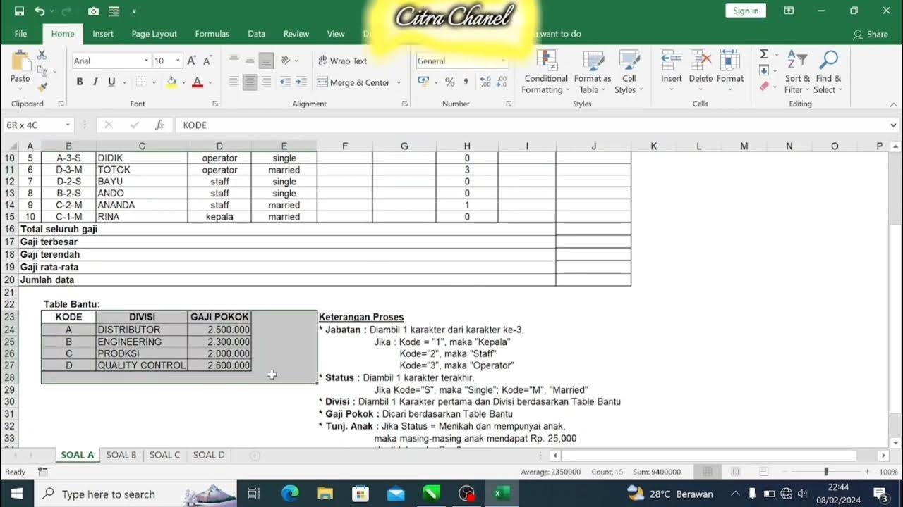 CONTOH SOAL Latihan Dasar Excel,.!! - YouTube