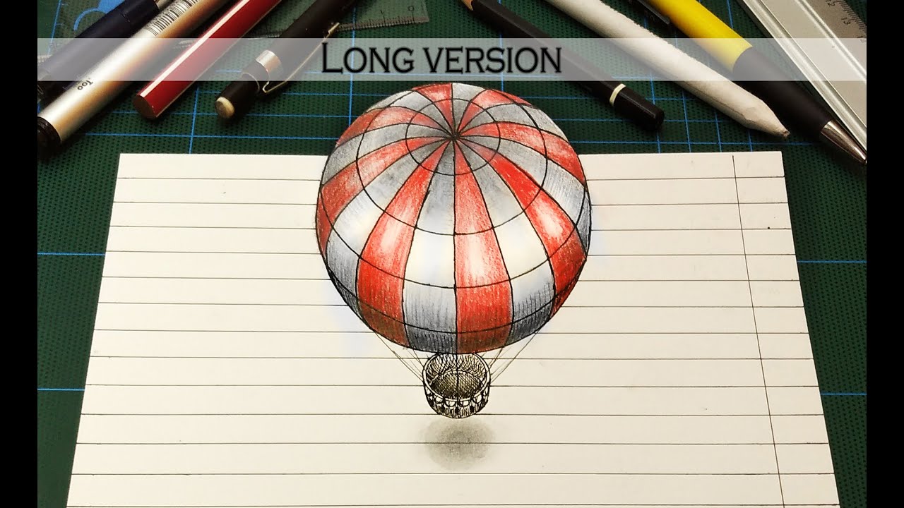 Draw air balloon - 3d illusion - Trick on paper (long version) - YouTube