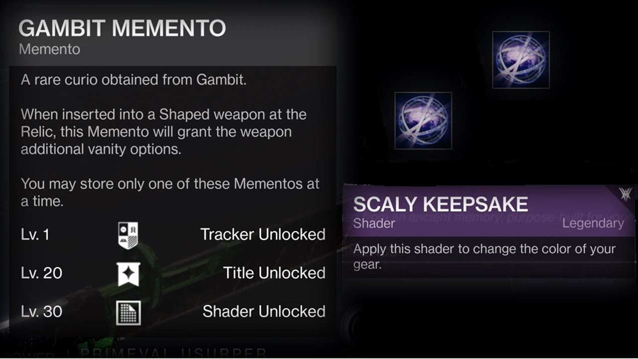 Gambit Memento and the Level 30 Scaly Keepsake Shader - YouTube