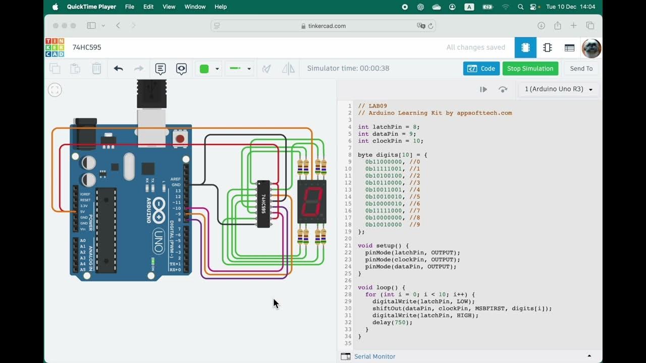 LAB09 74HC595 7Segments 1 Digit - YouTube