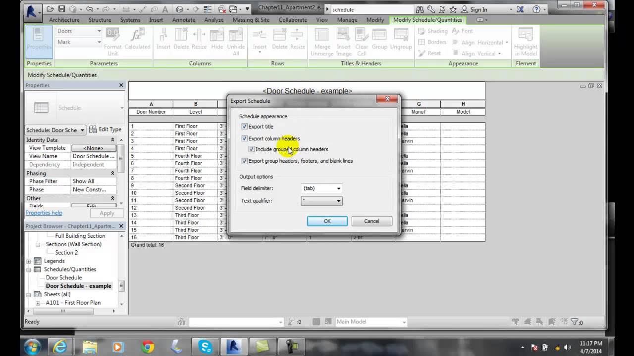 Revit 12-34 Exporting Schedule to Excel Sheet - YouTube