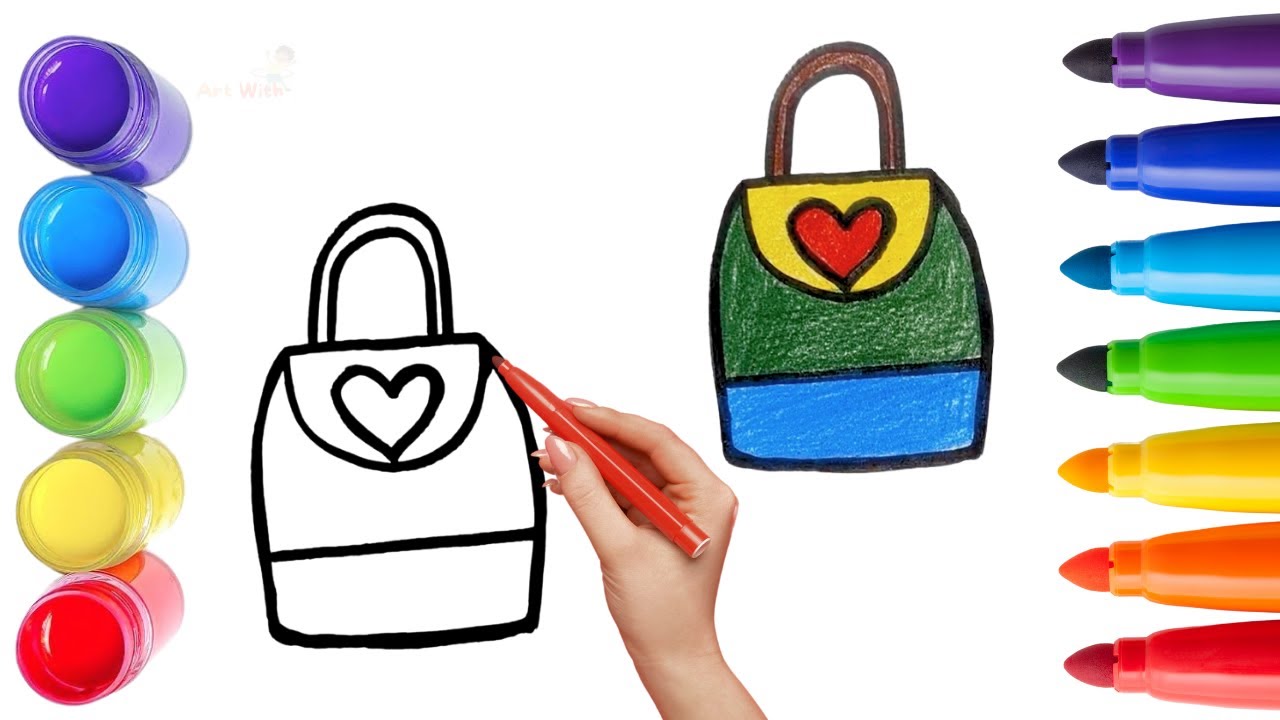 How To Draw cute Bag Drawing, Painting & Coloring For Kids and Toddlers ...