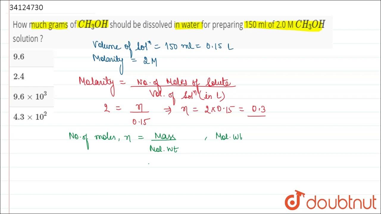 How much grams of `CH_(3)OH` should be dissolved in water for preparing ...