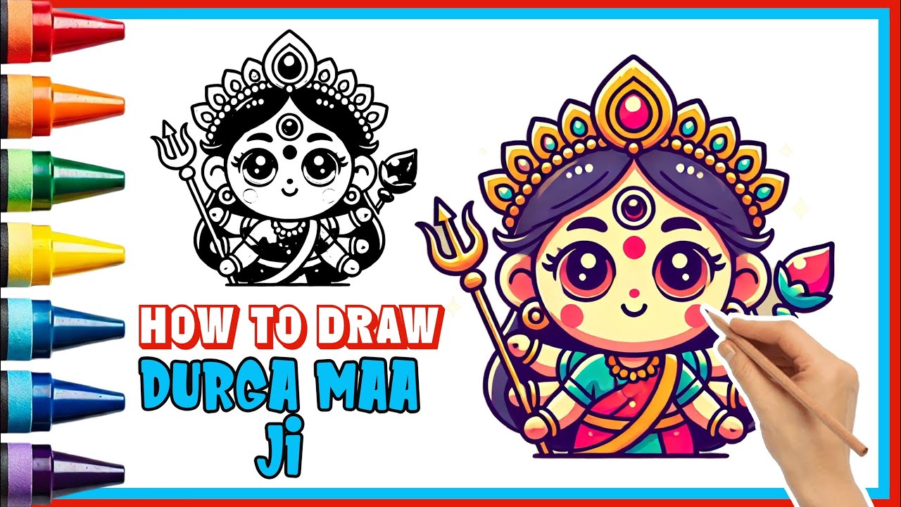 How to draw simple Durga Maa Painting Tutorial | Step-by-Step Drawing ...