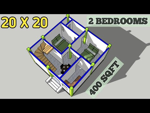 20by20 house plan with 2 bedrooms || 20x20 house plan with 3d elevation ...