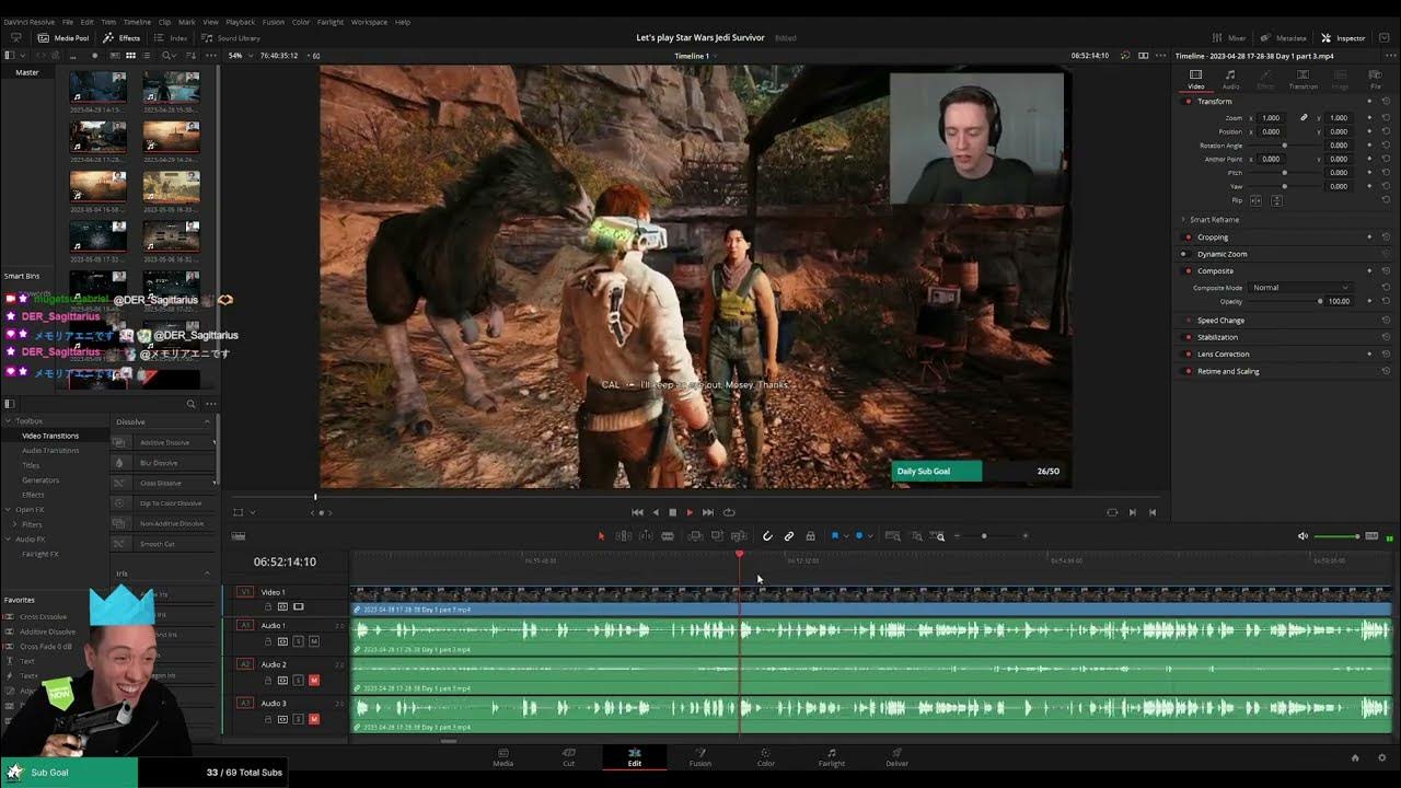 PLEBS: Editing Star Wars Jedi Survivor Playthrough for MoreLowko! - YouTube