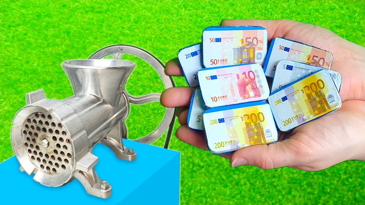 EXPERIMENT MEAT GRINDER VS CHOCOLATE CANDY COINS MONEY EURO - YouTube