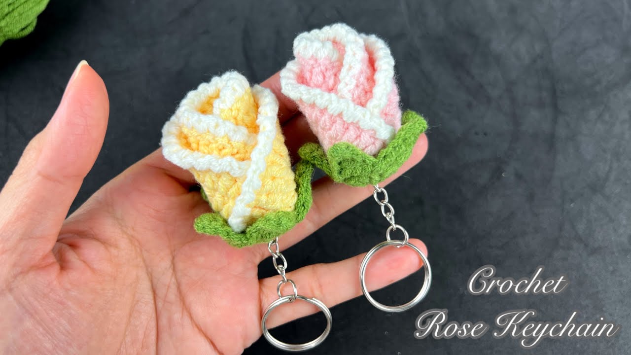 How to Crochet Rose Keychain. Crochet Keychain. - YouTube