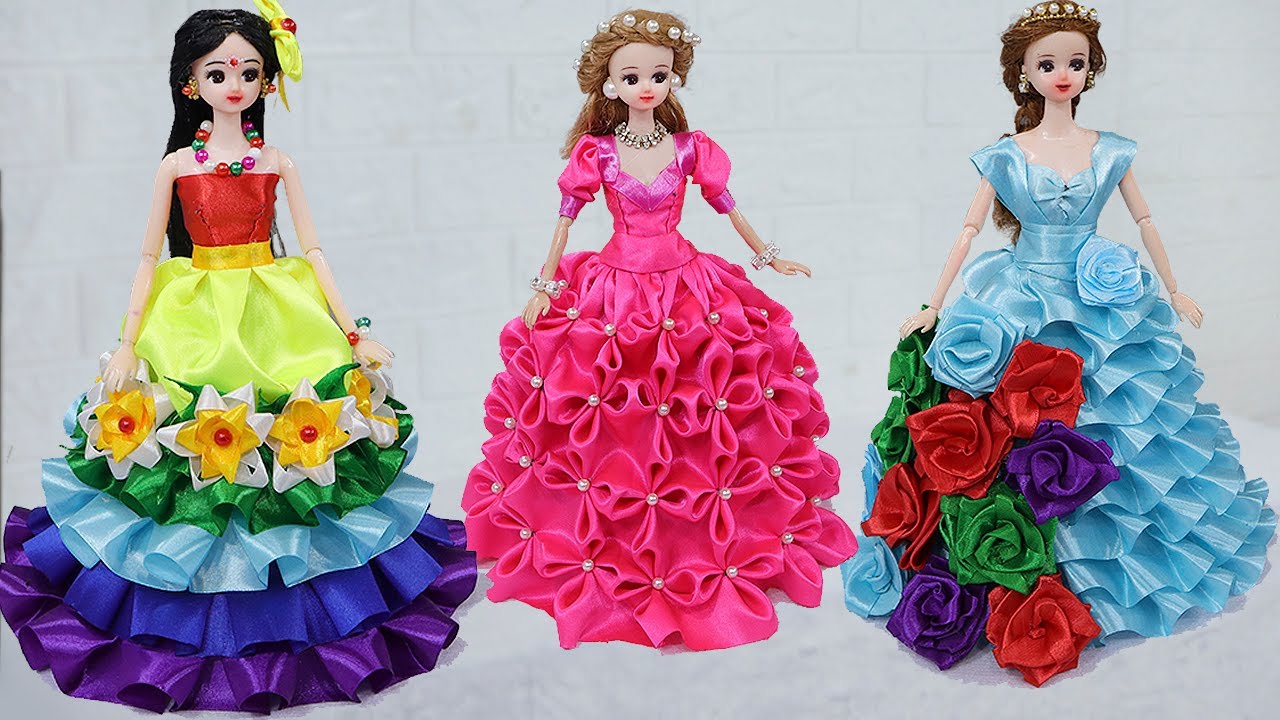 WOW! 3 Beautifull Doll Dress Design From Satin and Ribbon - YouTube