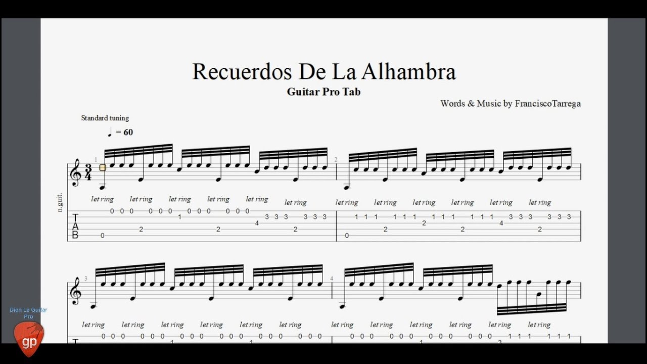 FranciscoTarrega - Recuerdos De La Alhambra - Guitar Pro Tab - YouTube