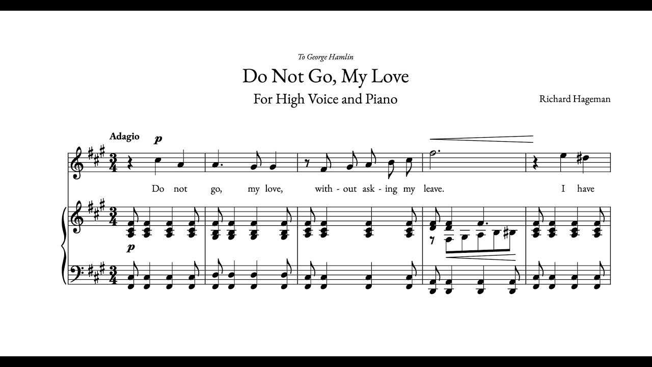 Do Not Go, My Love: Hageman | Piano Accompaniment Track - YouTube