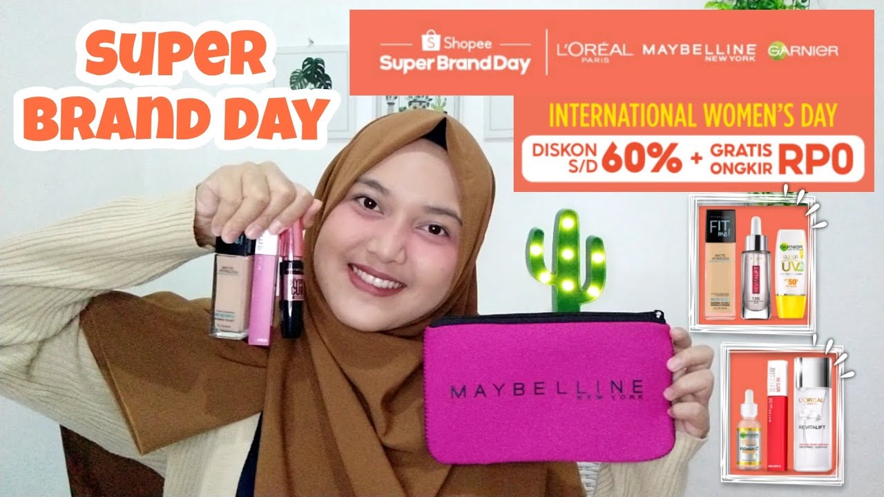 SHOPEE HAUL MAYBELLINE+TUTORIAL MAKEUP SIMPLE | SHOPEE SUPER BRAND DAY ...