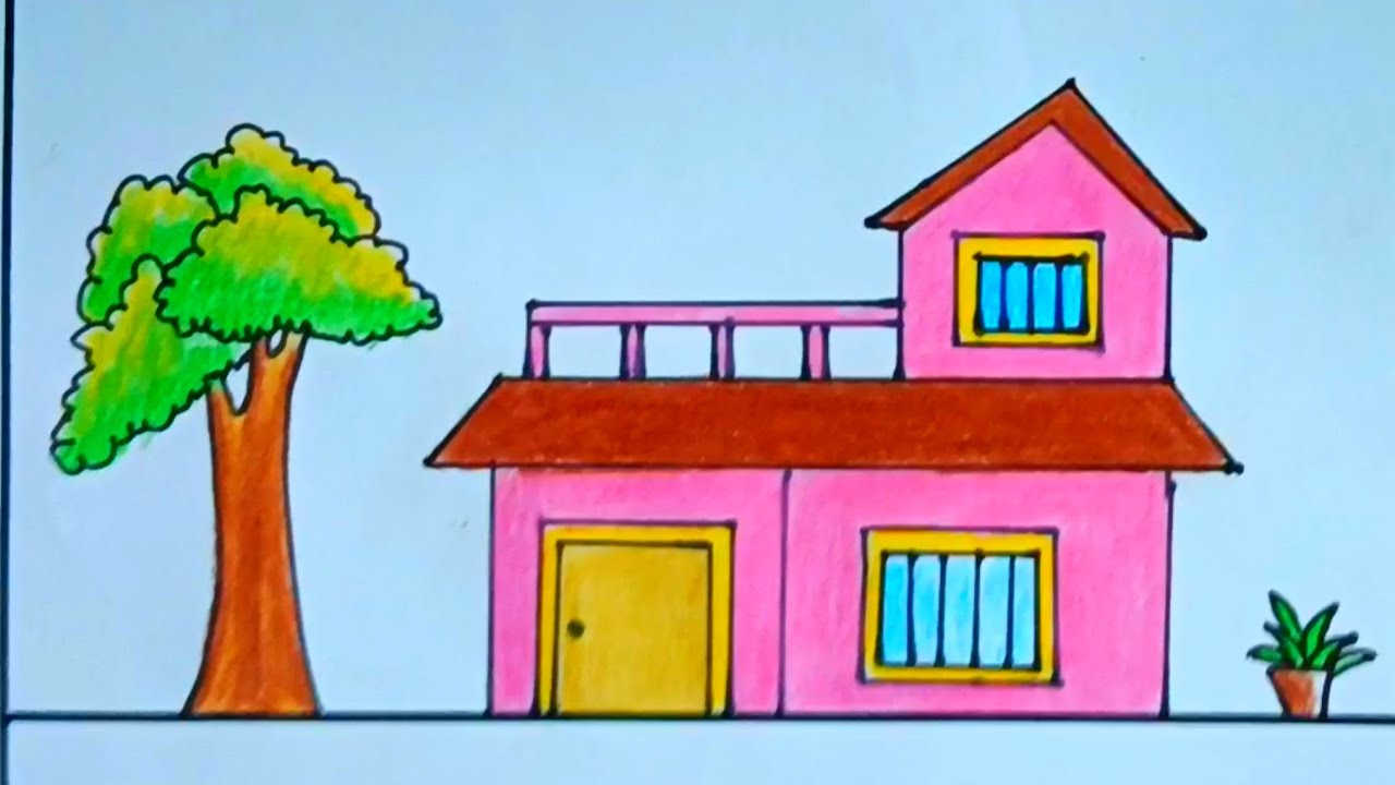 House drawing | easy house sketch | house Scenery drawing | Ghar ka ...