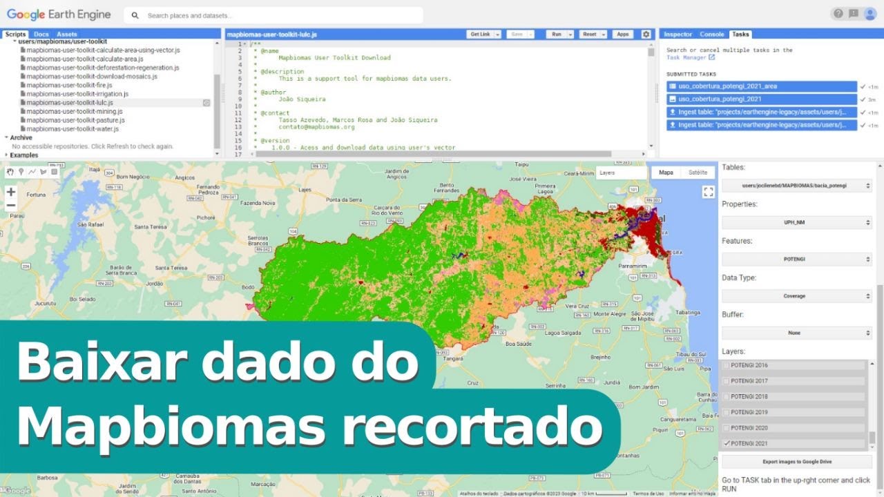 Baixar dados do Mapbiomas com recorte para sua área de estudo pelo Google Earth Engine - YouTube
