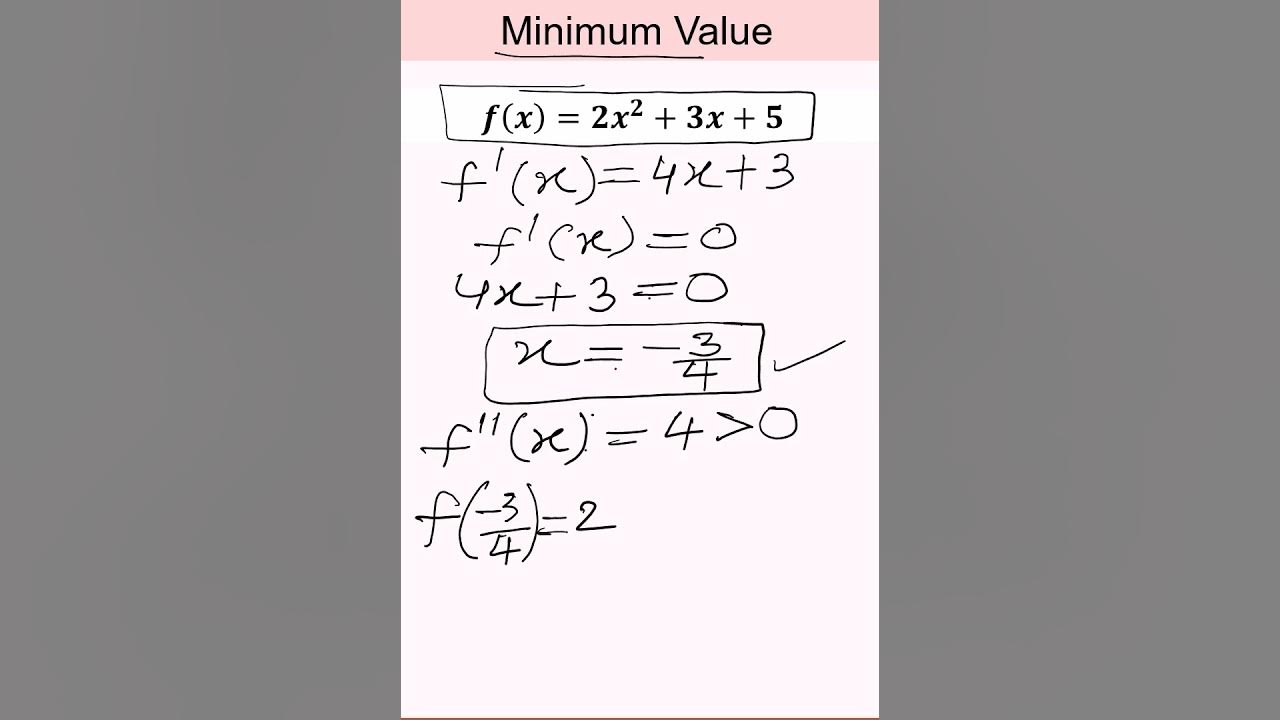 Minimum Value of the Quadratic Function #short #calculus #math - YouTube