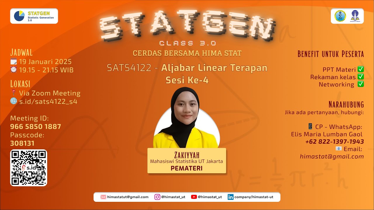 STATGEN CLASS 3.0 #4 - Aljabar Linear Terapan - YouTube