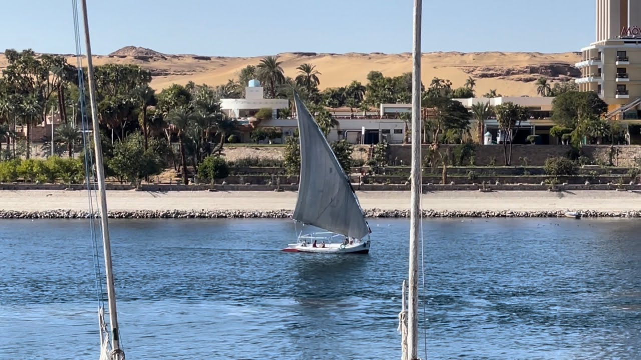 Feluccas in Aswan, Egypt. The traditional lateen-rigged sailboats in ...