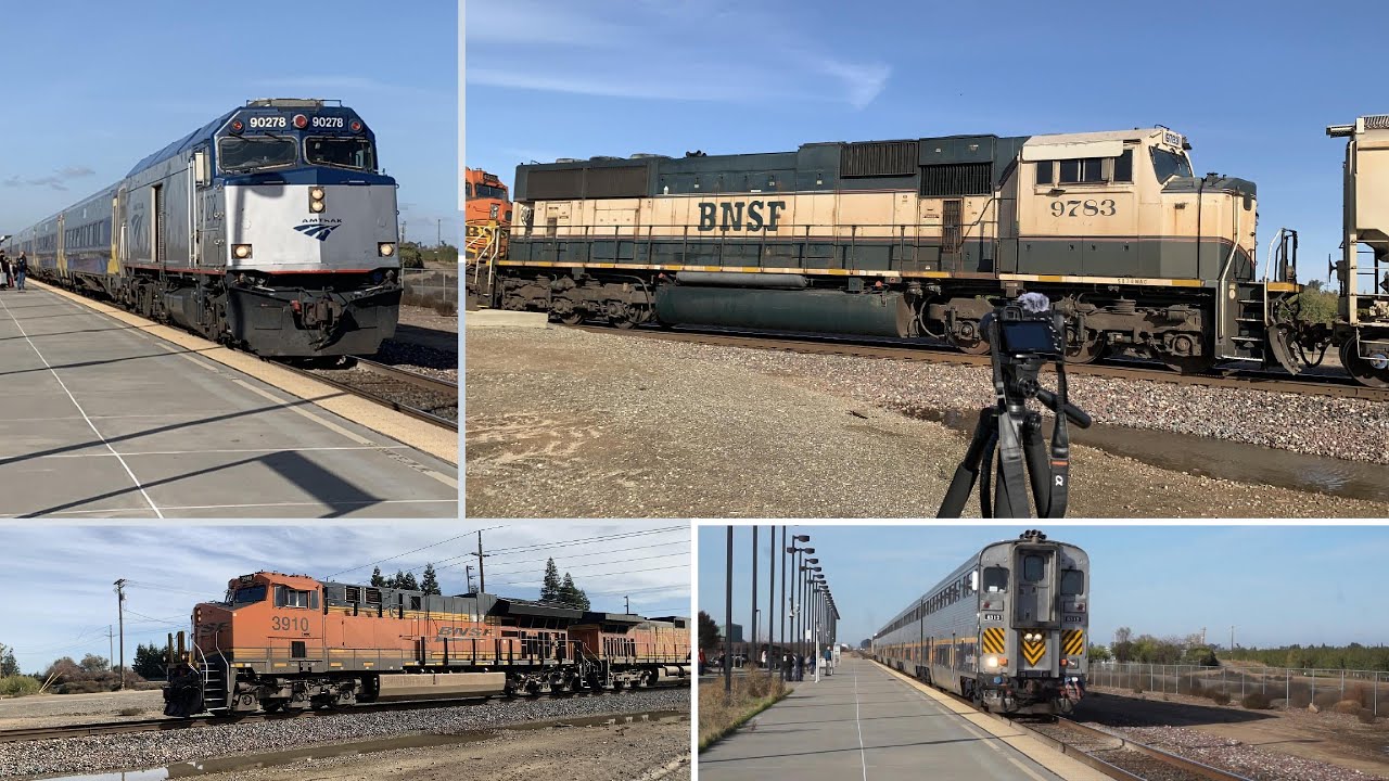 Railfanning Modesto Amtrak! | 4 Trains | BN Executive SD70MAC, F40PH ...