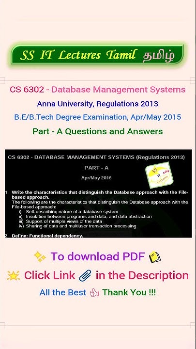 DBMS Anna University Part-A Solved Questions-Answers #shorts #DBMS #annauniversity #ssitlectures ...