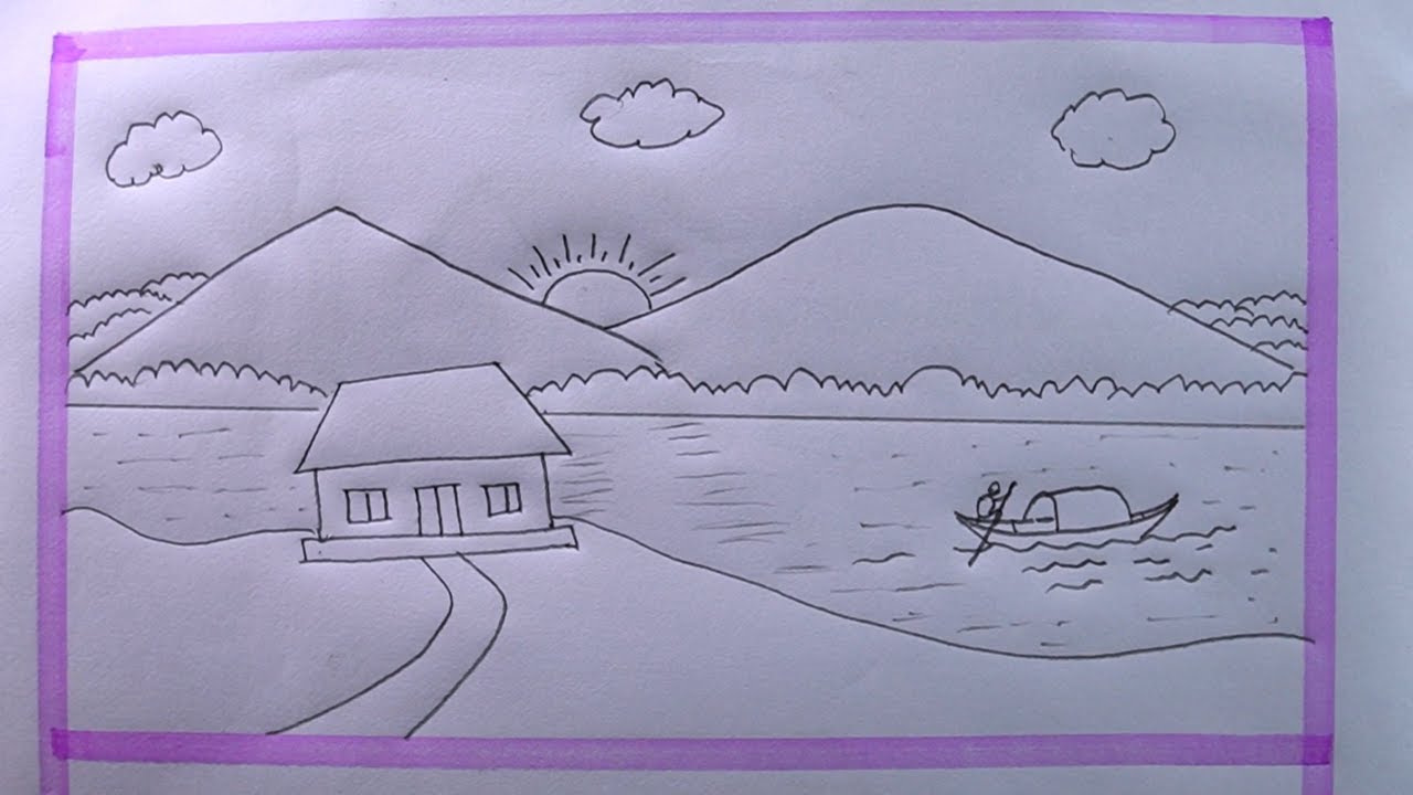 How To Draw A Rive Side Scenery🏡💛/Drawing Easy Scenery🏡 ️ - YouTube