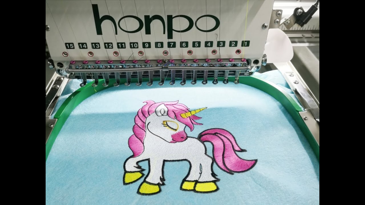 Honpo embroidery machine is embroidering a cute unicorn. - YouTube