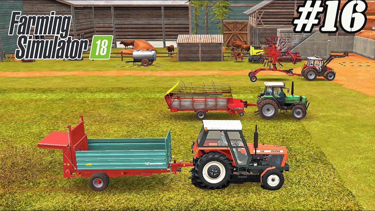FS 18 COW FARM. Timelapse # 16. Collecting bales. Manure spreading ...