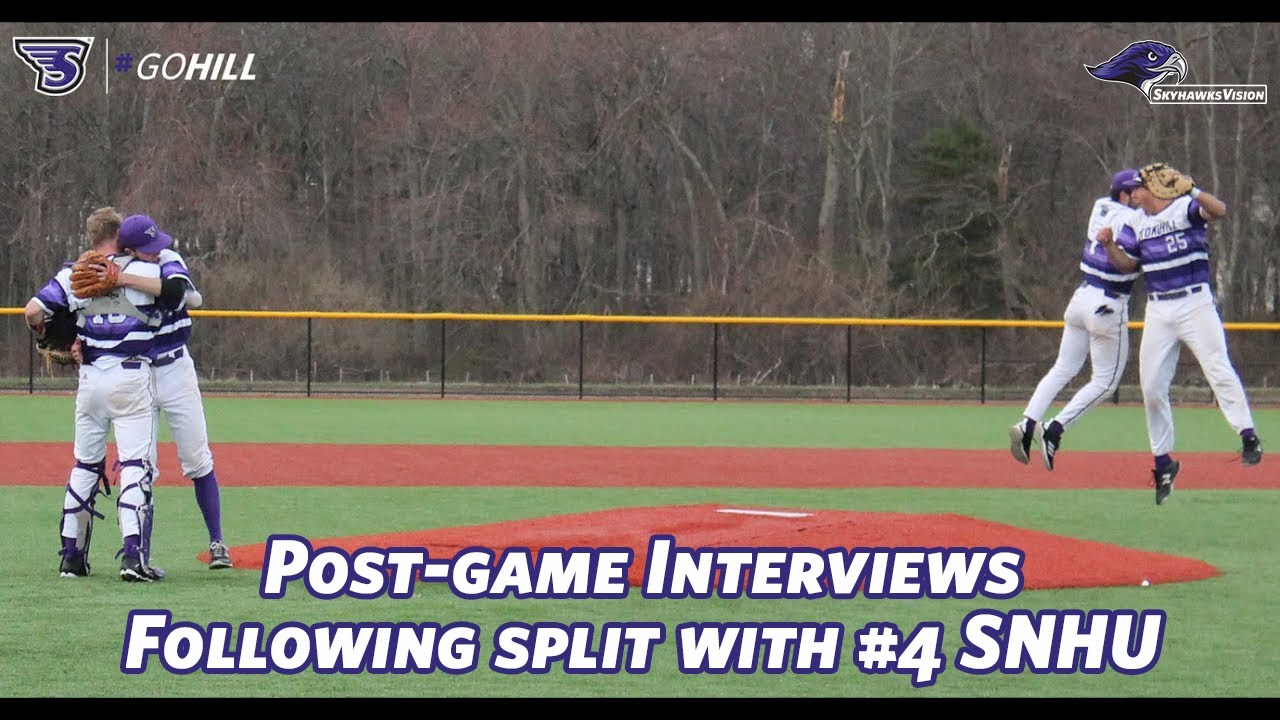 Post-game interviews following Stonehill Baseball's split against No. 4 ...