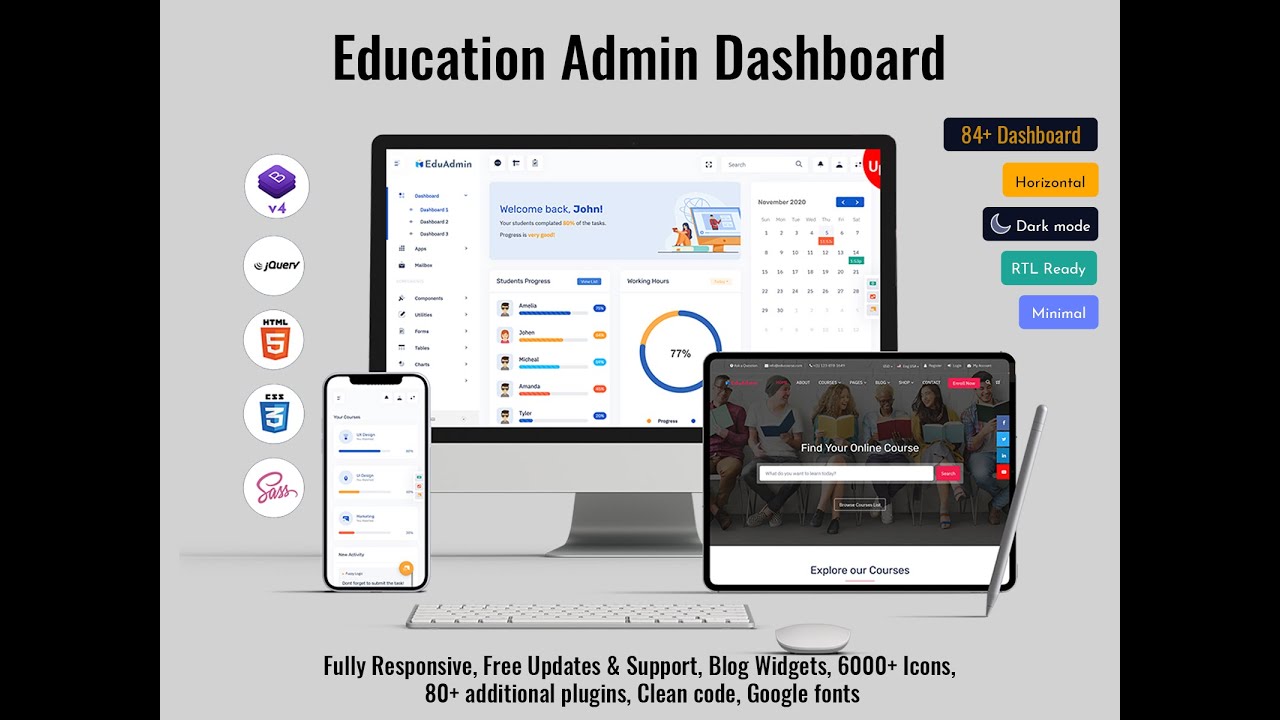 EduAdmin – LTR Style Admin Panel Dashboard in Light & Dark Version - YouTube