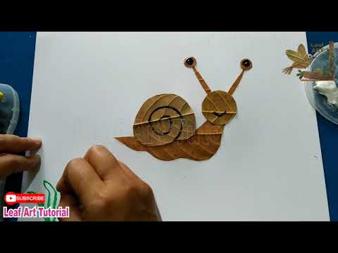 how to make a snail image from dry leaves using the collage technique ...