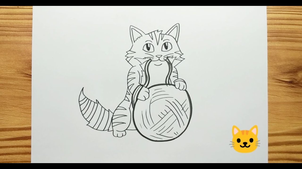 HOW TO DRAW KITTEN PLAYING BALL OF YARN - YouTube