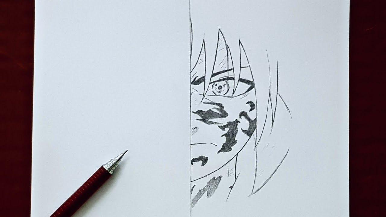 How To Draw Sasuke Uchiha Transformation | Sasuke Half Face : Naruto ...